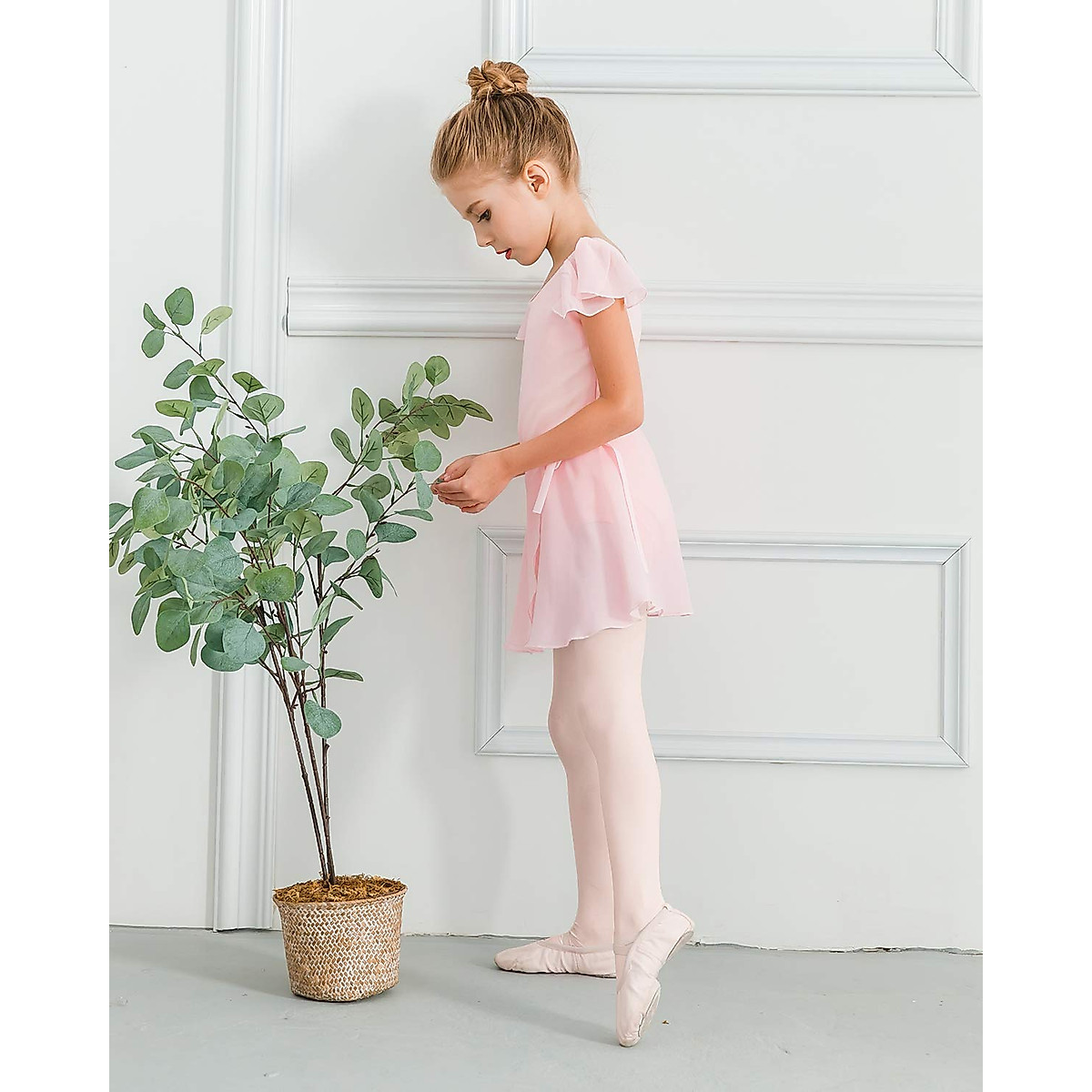 Stelle Ballet Leotards for Girls Dance Dress Outfit Combo with Skirt and Tights (Ballet Pink Ruffle Sleeve,100)