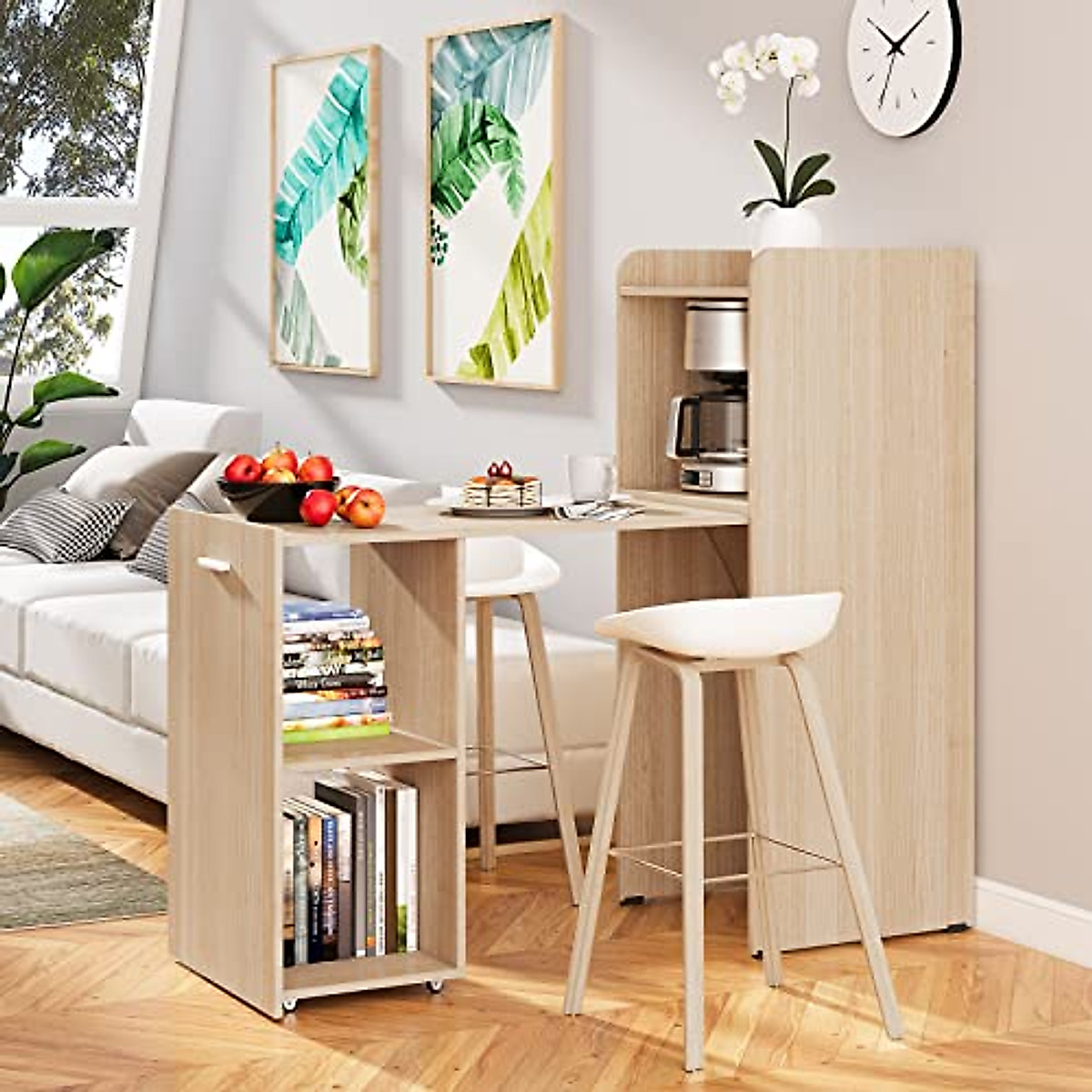 Tangkula Extendable Computer Desk for Small Space, Reversible Home Office Desk with Anti-Tipping Kit, Folding Study Writing Desk, Pull-Out PC Laptop Workstation Desk, Brown/Natural (Natural)