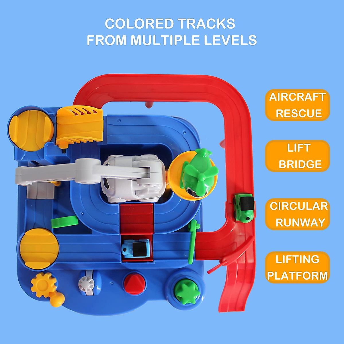 MerryJoy Kids Car Adventure Toy, Train Track Toys Puzzle Rail Car Race Parking Rescue Preschool Educational Cars for 3 4 5 6 7 8 Year Old Boys