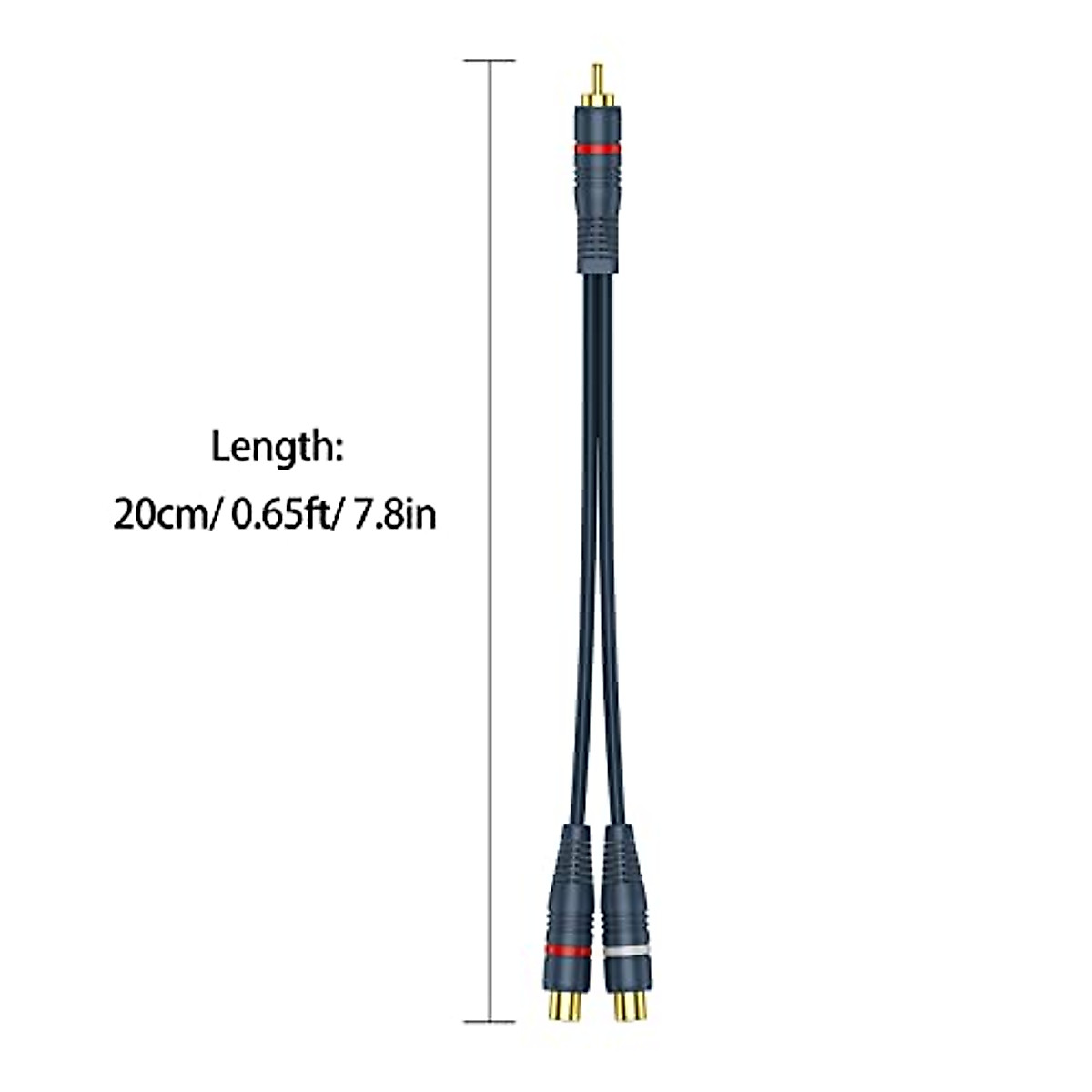 DteeDck RCA Splitter 1 Male 2 Female 2 Pack, RCA Y Splitter RCA Cable Audio Video Splitter Adapter Extension Cord 0.2M/0.65ft for Subwoofer Speaker