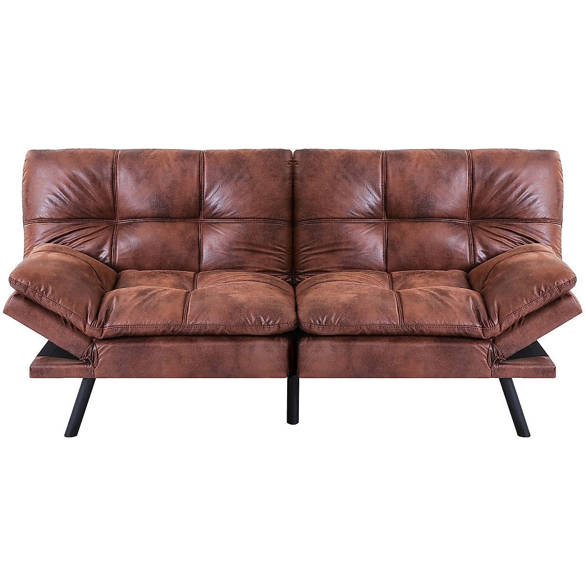 IULULU Sofa-267 Convertible Sleeper Couch Daybed with Adjustable Armrests for Studio, Apartment, Office, Small Space, Compact Living Room, Brown