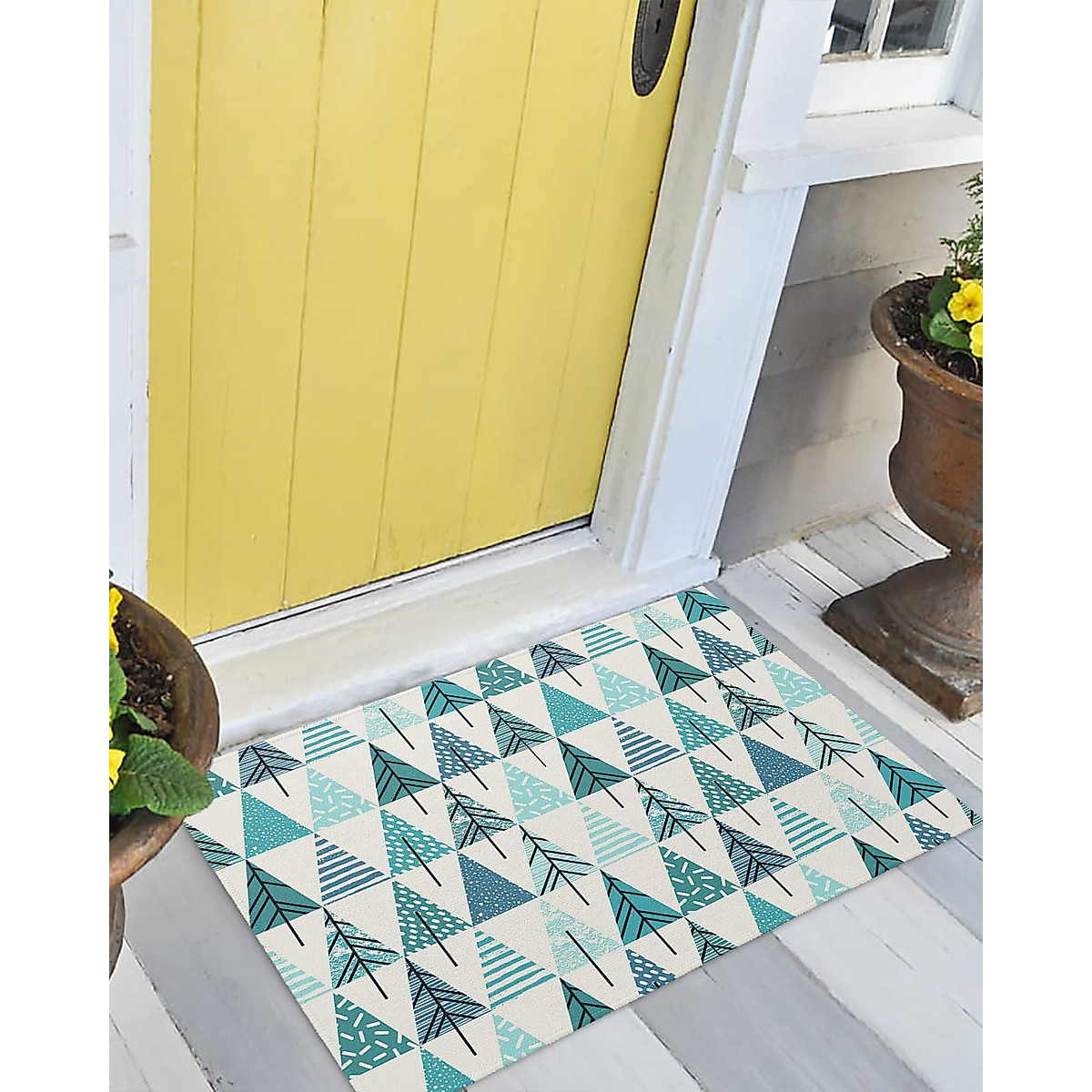 Indoor/Outdoor Door Mat Welcome Mats - Non-Slip Rubber Entryway Mats for Home High Traffic Area - Christmas Pine Tree Tile, 20x32 Inch