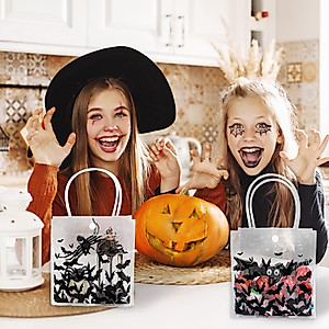 JarThenaAMCS Halloween Bats Clear PVC Gift Bags Black Bats Party Favor Bags with Handles Decorative Treat Tote Bags for Halloween Birthday Party Supplies, 12Pcs