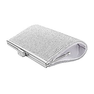 Rhinestone Clutch Purses for Women Evening Party Bags Sparkly Silver Purse Bling Wedding Clutch Glitter Wristlet Wallet Envelop Clutch Crossbody Shoulder Bag Mini Club Purse with Detachable Chain