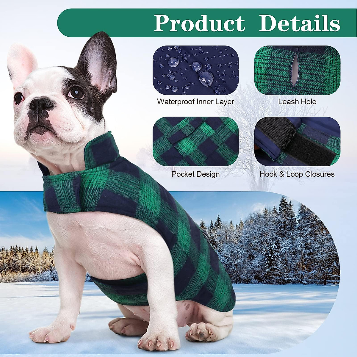 Kuoser Dog Winter Coat, Reversible Dog Jacket, Warm Dog Coat British Style Puppy Cold Weather Coat, Windproof Dog Clothes Dog Vest for Small Medium and Large Dogs Green XS