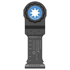 BOSCH OSP114C 1-1/4 In. StarlockPlus Oscillating Multi Tool Metal & More Carbide Extreme Plunge Cut Blade for Heavy-Duty Applications in Cutting Iron Bar, Metal, Wood with Nails, Drywall and Tile