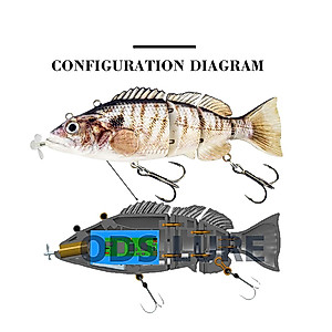 Robotic Swimming Lure,ODS Electric Fishing Lure 4 Segment Jointed Swimbait USB Rechargeable Robotic Lure for Bass Trout Pike
