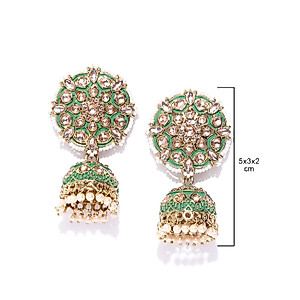 Priyaasi Green Traditional Indian Jhumka Earrings for Women | Fashionable Floral Design | Stone Studded | Pearl Drop | Gold Plated | Earrings for Women with Pushback Closure | Ethnic Bridal Earrings