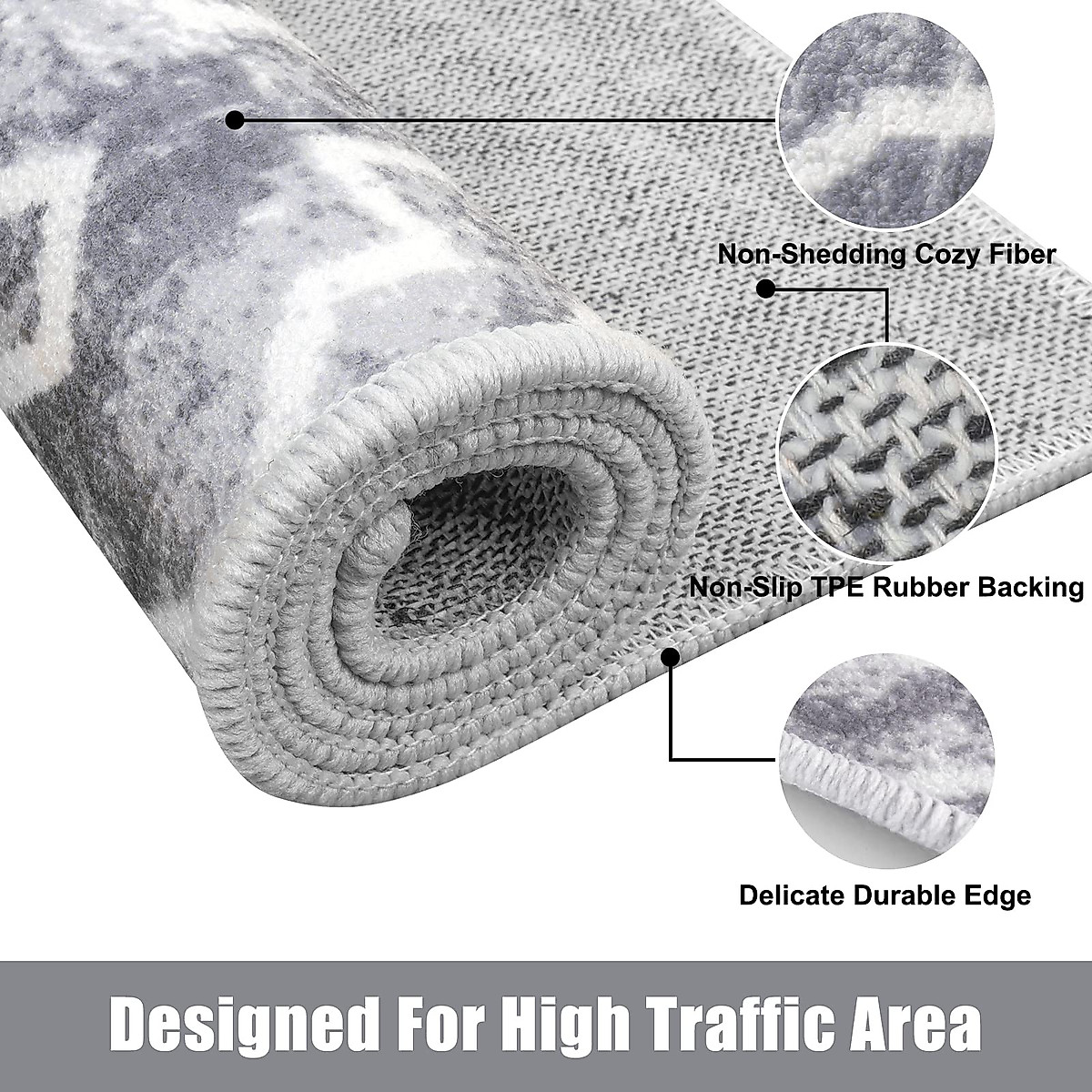 Wonnitar Moroccan Indoor Door Mat - 32''x48'' Entrance Doormat Entry Rug, Washable Grey Absorbent Non-Slip Front Door Mat Low-Profile Dirt Resist Rug for Bathroom Entryway (Grey,47.2'' x 31.5'')