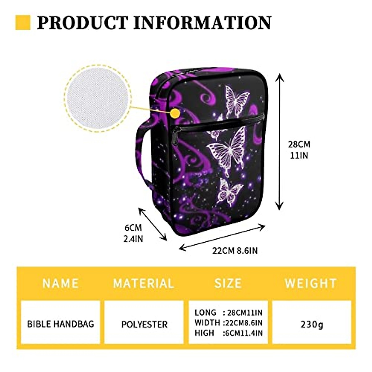 BIGCARJOB Womens Bible Cover Purple Butterfly Print Portable Bible Cover Carrier Tote Bags with Bookmark Bible Holder Girls Bible Cover Carrier Carrying Organizer Bag Travel Bible Cover Large Size
