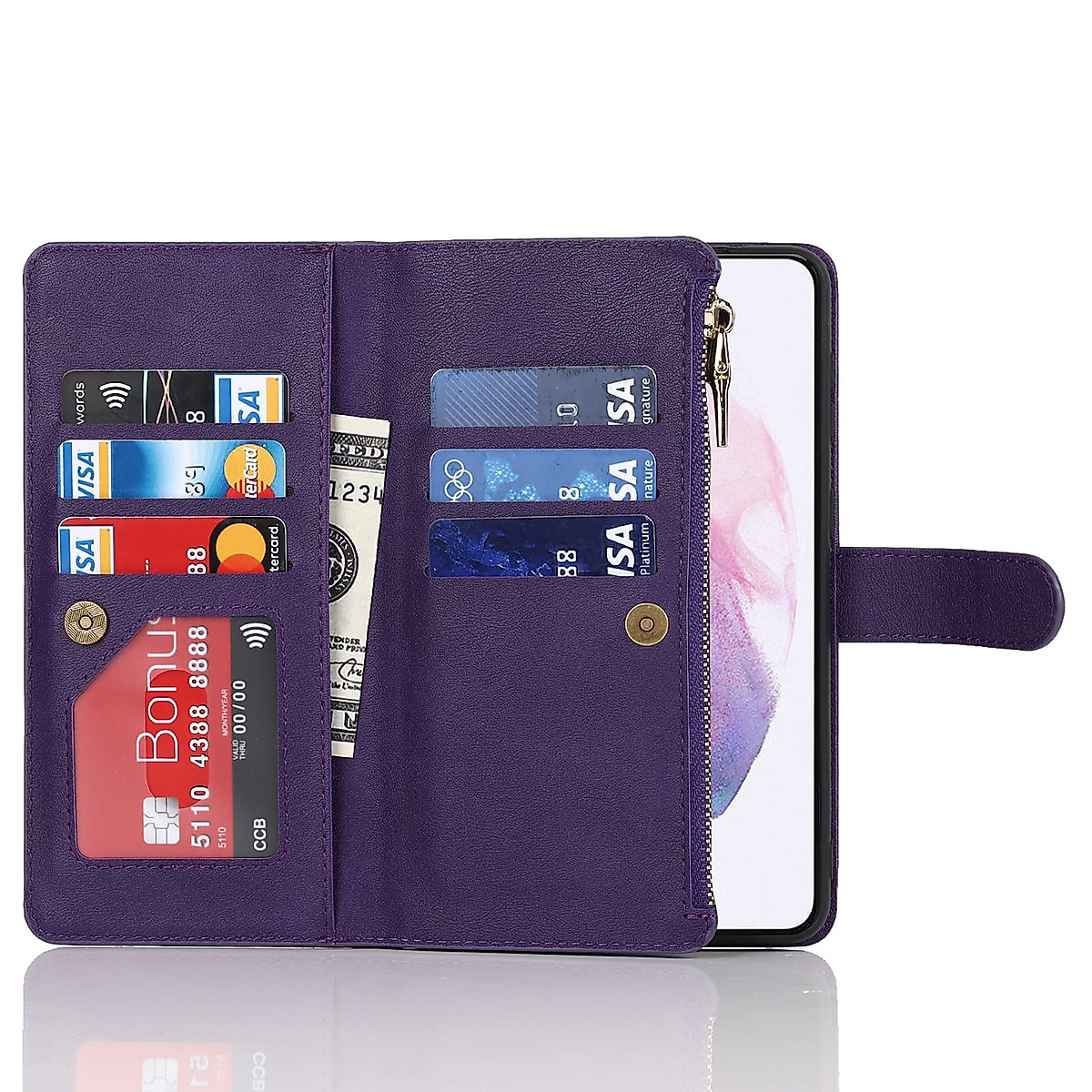 Jaorty Samsung Galaxy A32 5G Wallet Case,[9 Card Slots] Removable Adjustable Crossbody Necklace Lanyard Shoulder Strap Zipper Magnetic Leather Case for Samsung Galaxy A32 5G,6.5 inch Purple