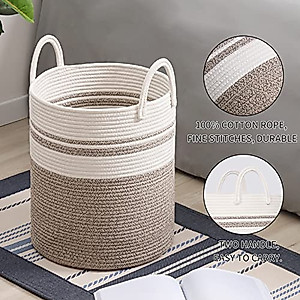 3pcs Blanket Basket, 1pc 40L Cotton Rope Lundry Hamper and 2pcs Mesh Lundry Bag, Storage Basket with handle for Living Room, Laundry Basket for Pillows Toys Clothes. (40L)