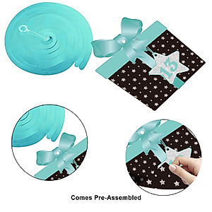 Happy 13th Birthday Party Hanging Swirls Streams Ceiling Decorations, Celebration 13 Foil Hanging Swirls with Cutouts for 13 Years Teal Silver Black Blue Birthday Party Decorations Supplies