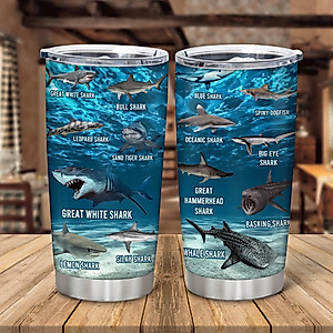Hyturtle Personalized Gifts Shark Lover - Sharks Printed Customized Name Stainless Steel Tumbler 20 oz With Lid - Idea Cute Sea Animal Lover Gifts For Women, Girl, Kids On Birthday, Christmas
