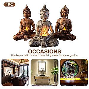 SYCOOVEN Buddha Statue Candle Holder,Meditating Buddha Tea Light Holder for Living Room Garden Home Decor Aromatherapy Accessory(Antique A)