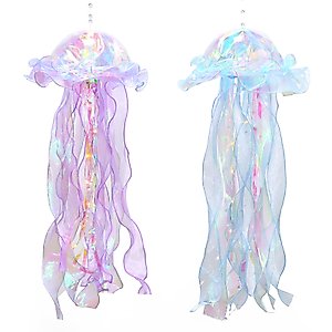 Glitter Iridescent Jellyfish Hanging Decor Blue Purple Jellyfish Kit for Under The Sea Little Mermaid Party Decoration Hanging Jelly Fish Decor Ocean Birthday Bridal Baby Shower Party Supplies