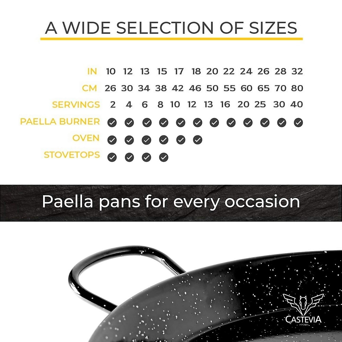 Paella Pan Enamelled Carbon Steel 32Inches / 80cm / up to 40 Servings / 4 handles (Nonstick)