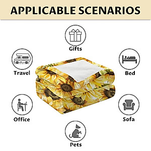 Sunflower Blanket Gift - 40 x 50 Inches Nice Sunflower Print Throw Blanket for Women & Girls - Yellow Soft Fuzzy Blankets for Bed, Couch & Travel