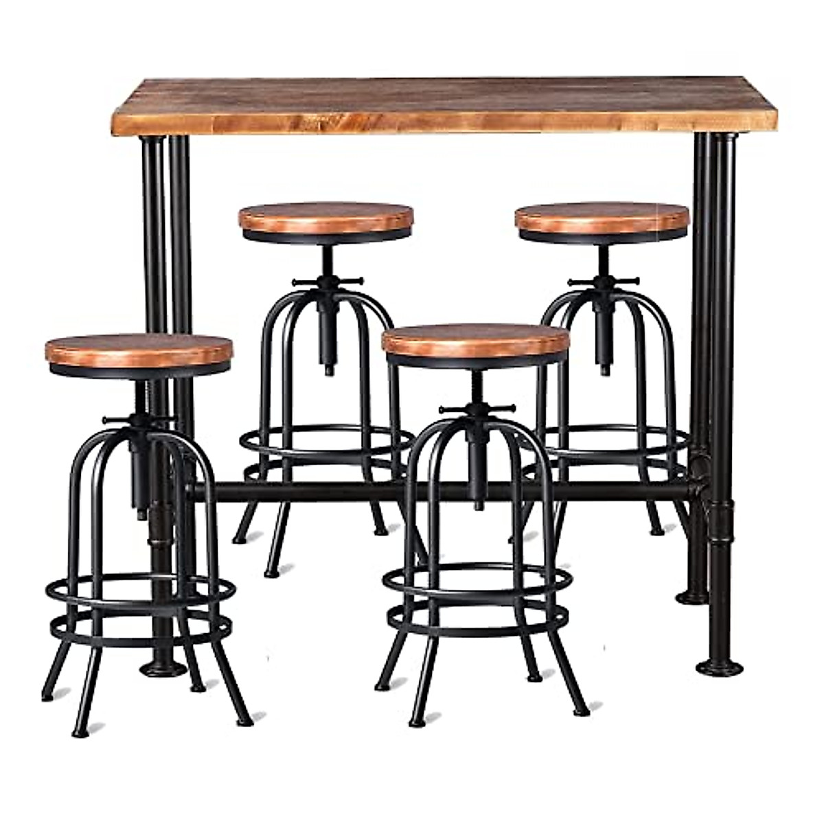 LOKKHAN Rectangular Dining Table for 4, (47.3" L x 41.3" H x 23.6" W), Heavy Duty Metal Pipe, Solid Wood Desktop, Home Kitchen Bar Office Cafe Pub, Rustic Industrial, Black & Brown