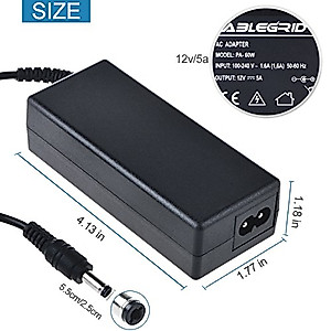 ABLEGRID Charger Compatible with Swann Lorex Q-See Security Camera 12V 5A 60W 2-Prong Plug AC to DC 2.5x5.5mm w/8-Way Power Splitter Cable Power Supply for CCTV Security Camera DVR, LED Strip Lights