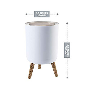 Nordic Style Trash Can (1-Pack) - Push Top Trash Can with Lid - 14.3" x 8.7" White Top Spring Waste Basket - Scandinavian Modern Garbage Can - Round Trash Bin w/ Legs - Kitchen/Bathroom Trash Can I 1.8 Gallon - 7L