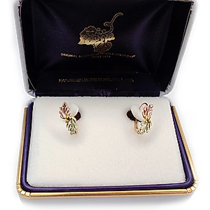 Precious Leaf Leverback Earrings, 10k Yellow Gold, 12k Green and Rose Black Hills Gold