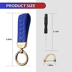 NTNEV Genuine Leather Car Keychain, Universal Car Key FOB Keychain, handmade knitted car key chain, 360 Degree Rotating with Anti-Lost D-Ring, 2 Key Rings and 1 Screwdriver, Unisex-Blue