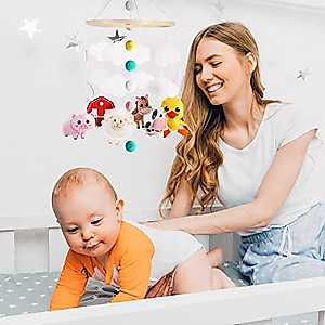 Baby Mobile for Crib Woodland Nursery Room Decor Baby Nursery Decor Jungle Animals Crib Mobile Farm Animals Crib Decorations for Baby Woodland Animals Baby Gifts Felt Nursery Mobiles (Cute Style)