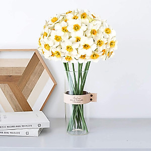 Mossyard 2 Bunches 12 Heads Artificial Daffodils, 15.8 Inches Long Stem Blossom Silk Sun Flowers for Home Wedding Office Party Garden Decor, Floral Arrangements, Table Centerpieces, Yellow