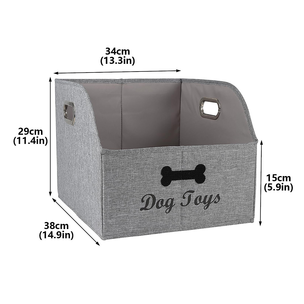 Geyecete Big Dog Toys Storage Bins Canvas Foldable Fabric Trapezoid with metal handles pet Baskets,Can be Personalized,Storage Bin Large toy box Organizer-Snow Gray