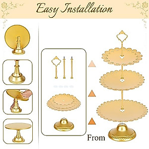 7Pc Cake Stand Set Gold Metal Dessert Table Display Round Tiered Gold Cupcake Stand Macaron Ferris Wheel Holder Cookies Serving Trays Fruit Plates for Tea Party Wedding Birthday Baby Shower Decoration