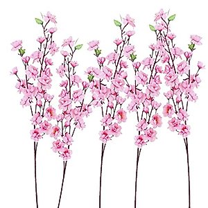 DOITOOL 6pcs Peach Flower Bouquet Flower Hanging Vine Cherry Blossom Tree Stems Fake Cherry Blossoms Artifical Flowers Flowers Decorative Flowers Pink Vase Household Bride Fake Plant