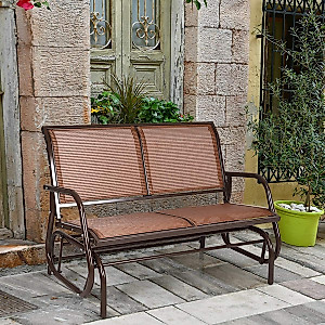 Generic BANGTANE Swing Glider for 2 People, Rocking Lounge Chair wMesh Fabric and Steel Frame, Patio Bench for Backyard, Garden, Poolside, Lawn, Indoor and Outdoor Use Brown