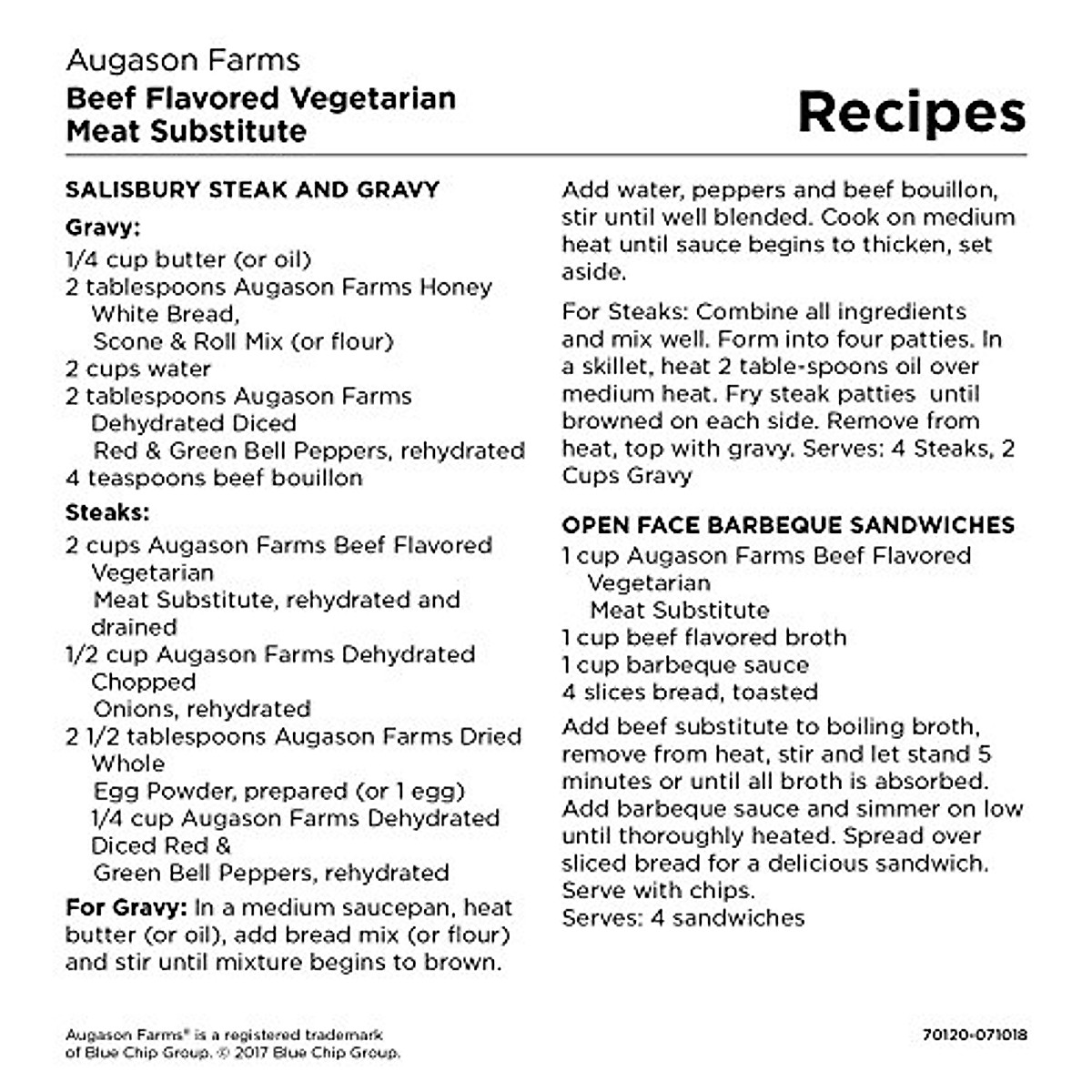 Augason Farms Beef Flavored Vegetarian Meat Substitute 2 Lbs 5 OZ No. 10 Can