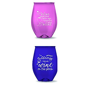 Pen Kit Mall PKM - Stemless Wine Glasses - Set of 12 - NOVELTY FUNNY SAYINGS - CAMPING -CHRISTMAS - NEW YEARS HALLOWEEN (NOVELTY FUNNY SAYINGS)