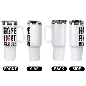 Hope Fight Believe - Breast Cancer 40oz Water Bottle Double Wall Insulated Tumbler with Handle Leakproof Travel Mug White-style