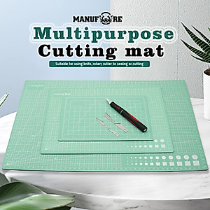 MANUFORE Mint Green Cutting Mat A3, A4, A5 Set with Centimeter and Inch Scale Self Healing Craft Cutting Board with 3mm 5-ply Thickness for Using Rotary Cutter, Craft Knife, Paper Knife