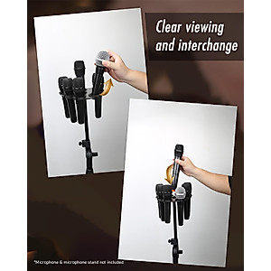 Numhag Microphone Holder, Multi Mic Holder for Wired and Wireless Mics, Multiple Microphone Organizer and Display for Mic Stand, Hold Up to 7 Microphones, Aluminum, Black