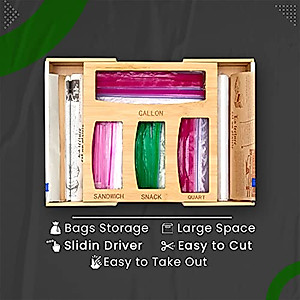 LuckyFim 6-in-1 Ziplock Bag Organizer for Drawer with 2 Slide Cutter & Ziplock Holder - Baggie organizer for drawer - Zip Lock bag organizer for Gallon, Quart,Sandwich&Snack