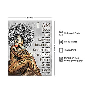 Black African American Art - Positive Affirmations - Positive Quotes Wall Decor - Motivational Posters - Encouragement Gifts for Women - Inspirational Wall Art- Afro Girl - Uplifting Best Friend Gifts