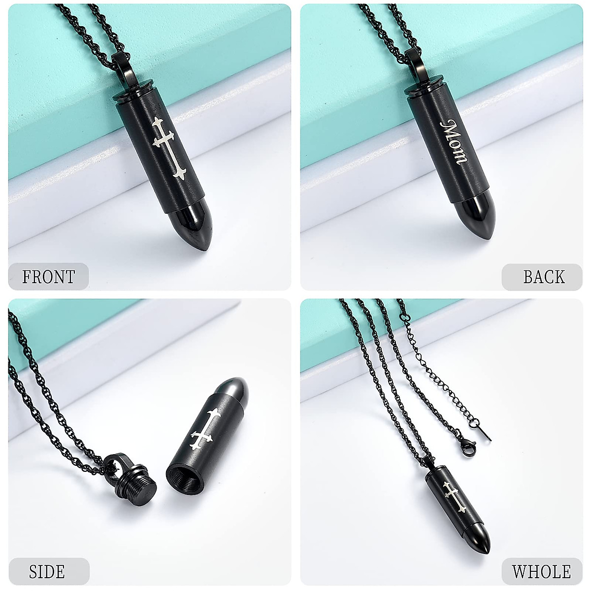 shajwo Cremation Jewelry Bullet Urn Ashes Necklace for Women Men Cylinder Keepsake Memorial Locket Pendant Ash Holder,Mom