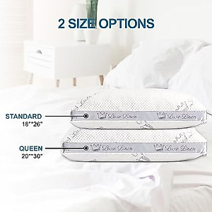 Luxe Linen Standard Pillows Set of 2, Shredded Memory Foam Pillows, Adjustable Bed Pillow for Sleeping, 18"x26"Organic Cotton Bed Pillows for Side, Back, Stomach Sleepers