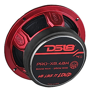 DS18 PRO-X6.4BM Loudspeaker - Pair of 6.5", Midrange, Red Aluminum Bullet, 500W Max, 250W RMS, 4 Ohms - Premium Quality Audio Door Speakers for Car or Truck Stereo Sound System (2 Speaker)