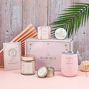 LEBOHEMIANCOLLECTIVE Gift Box for Women, Boho Birthday Set, Wine Tumbler, Spa Gifts for Friend, Best Friends, Sister, Wife, Christmas Gift