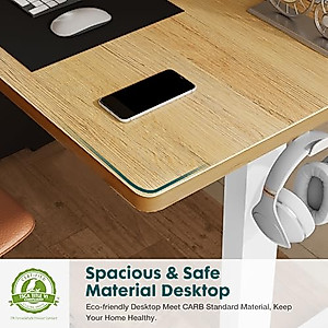 SMUG Standing Desk, Adjustable Height Electric Sit Stand Up Down Computer Table, 63x24 Inch Ergonomic Rising Modern Lift Motorized Gaming Desktop Workstation for Work Home Office, Natural