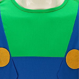 Tappkice Kids Brothers Odyssey Plumber Costume Red Green Jumpsuit Overall with Hat Moustache Halloween Cosplay Game Outfit (Green, 140)