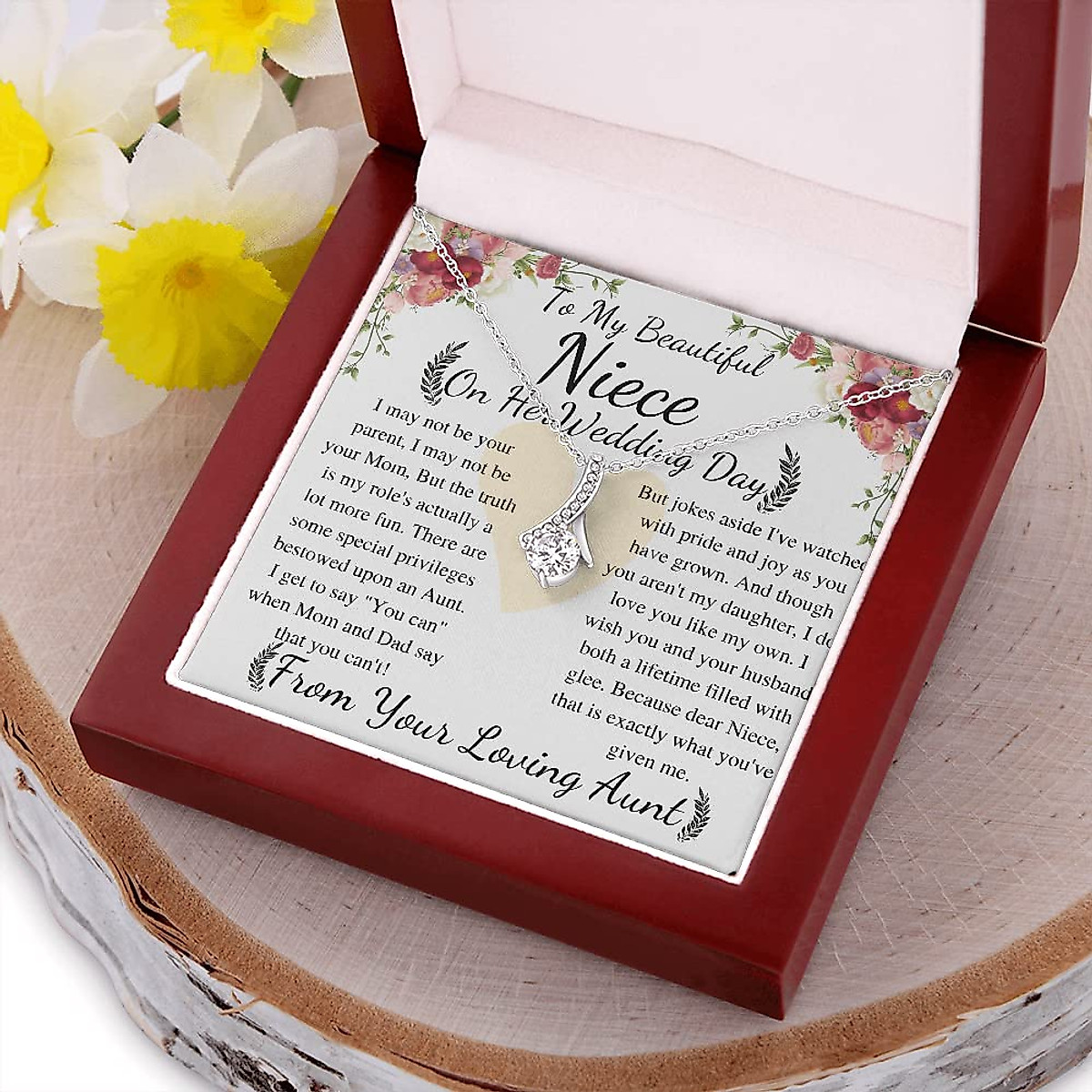 Meaningful Jewelry Gift Alluring Necklace To My Beautiful Niece From Aunt on Her Wedding Day, keepsake gift with Personalized heart touching Message Card (Standard Black box)