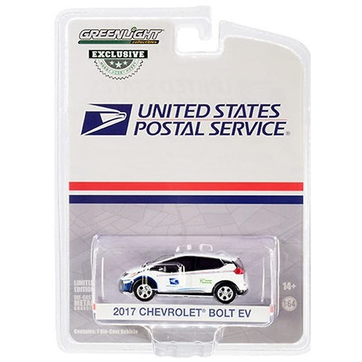 United States Postal Service 2017 Chevy Bolt, White and Blue - Greenlight 30263/48-1/64 Scale Diecast Model Toy Car