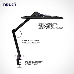 Neatfi Elite HD XL Task Lamp with Clamp, 1360 Lumens, 84PCS SMD LED, 6500K, Super Bright Desk Lamp, Non-Polar Dimming (22 Inches, Black)