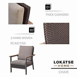 LOKATSE HOME Outdoor Wicker Chair Patio Dining Rattan Grey Cushion